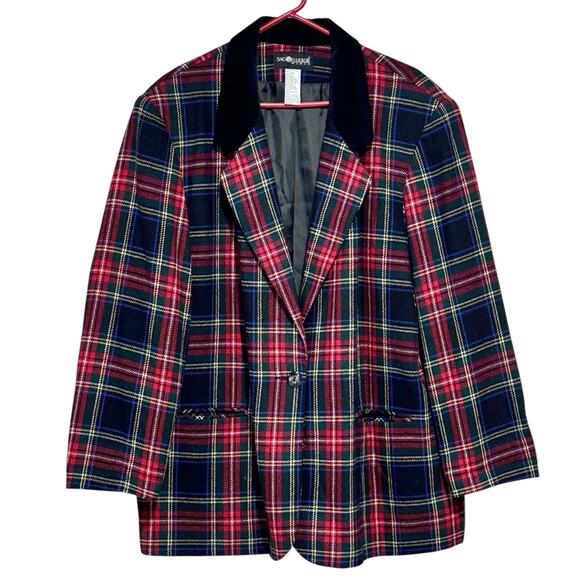 Sag Harbor | Jackets & Coats | Sag Harbor Velvet Collar Wool Blend Stewart Tartan Plaid Blazer ...